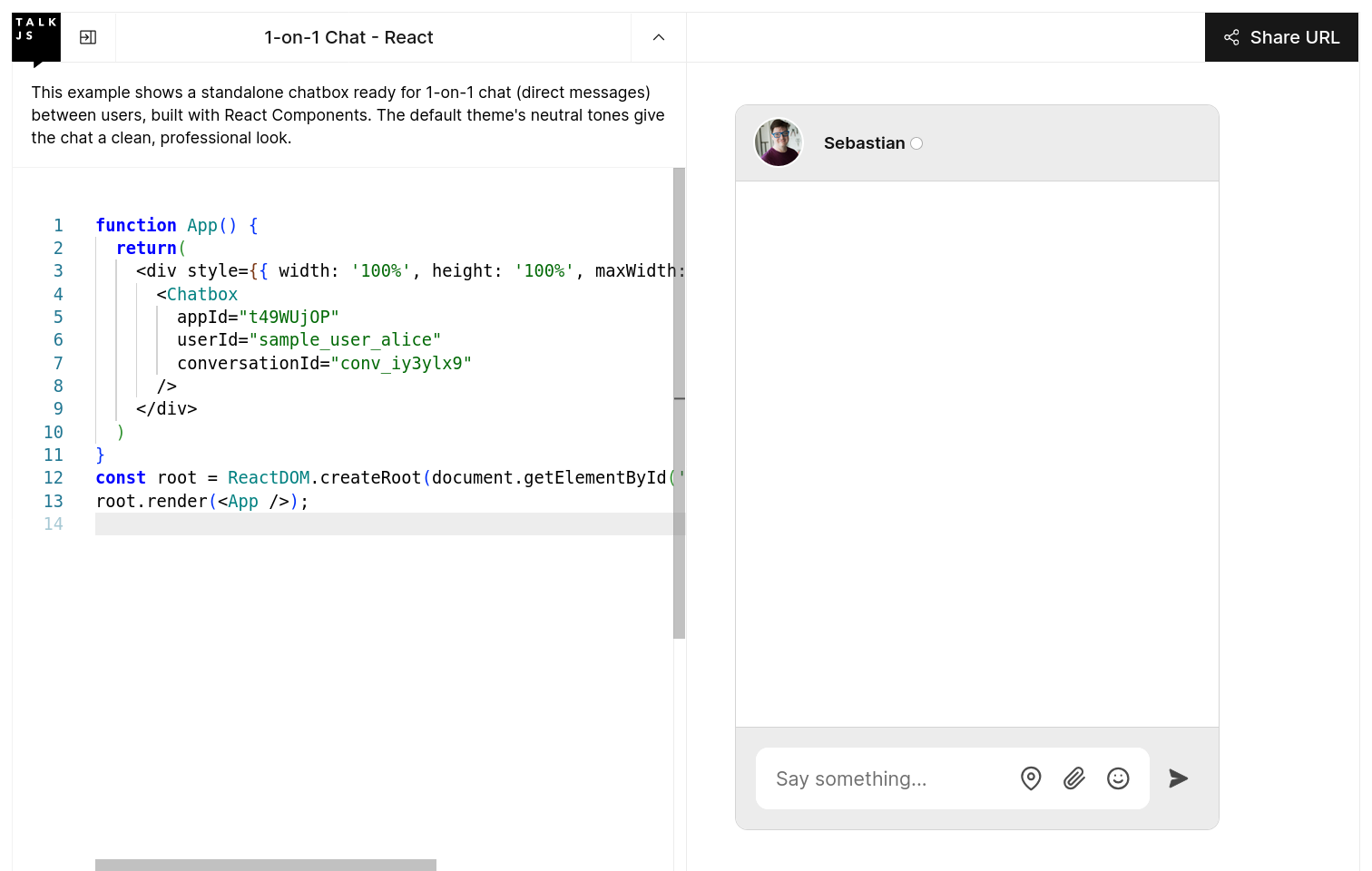 TalkJS Code Sandbox for interactive UI prototyping