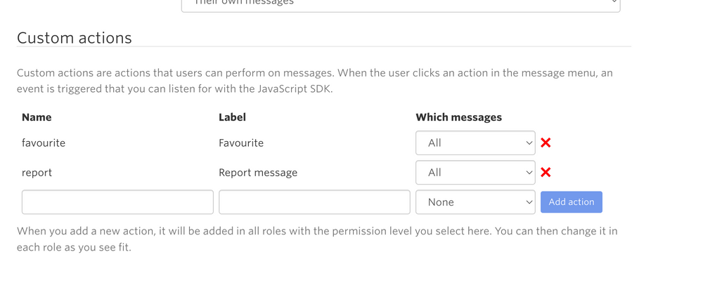 Custom actions for chat messages