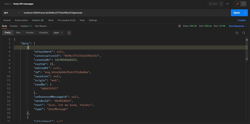 How to generate chat transcripts for a TalkJS chat