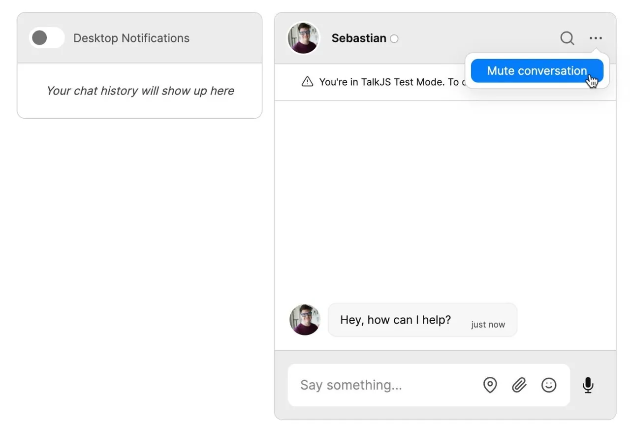 How to add a "mute conversation" option to TalkJS