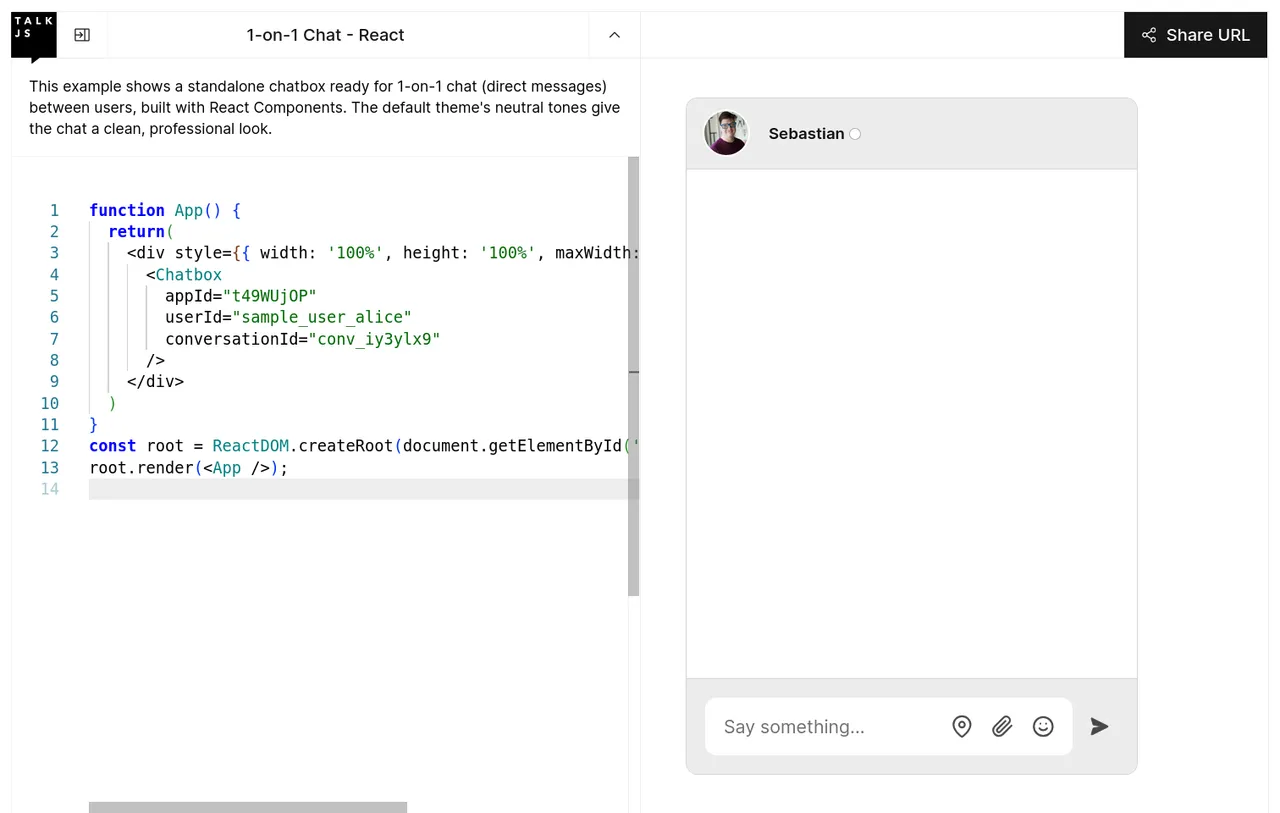 TalkJS Code Sandbox for interactive UI prototyping